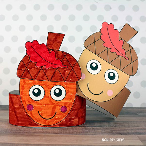 Acorn Paper Hat - Fall Coloring Crown - Autumn Headband – Non-Toy Gifts
