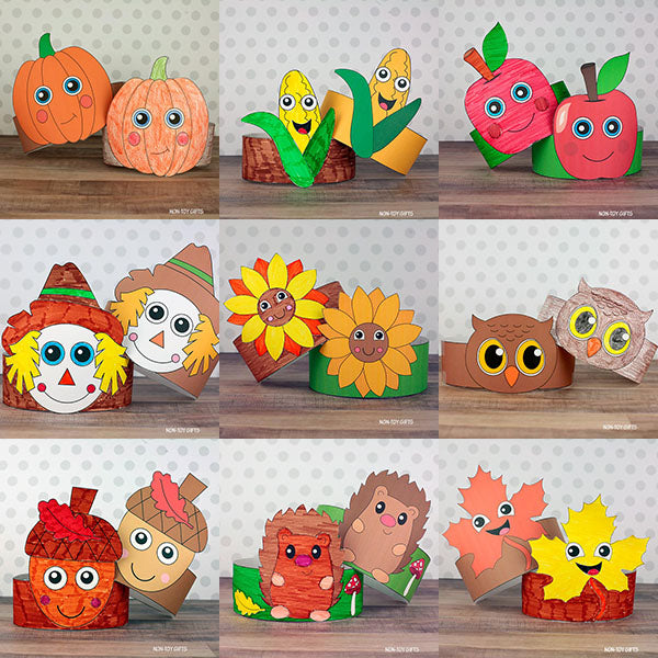 9 Fall Paper Hat Crafts Bundle – Printable Autumn Headbands for Kids ...