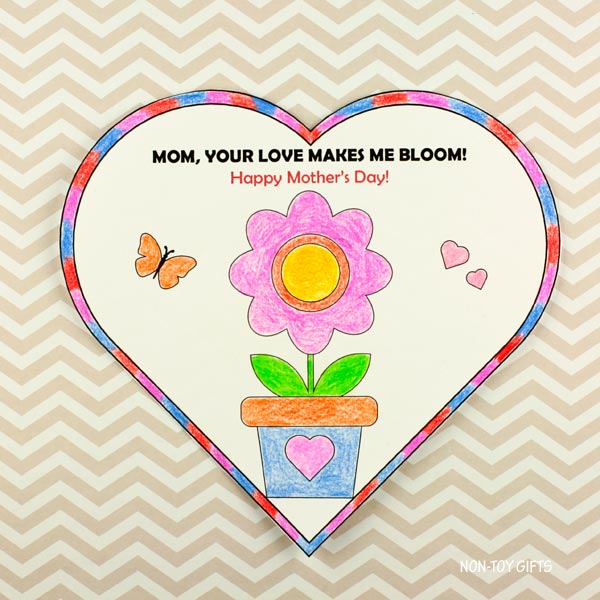 Mother's Day 4 Coloring Heart Cards for Mom or Mum – Non-Toy Gifts