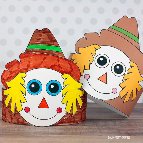 Scarecrow Paper Hat - Fall Coloring Crown - Autumn Headband – Non-Toy Gifts