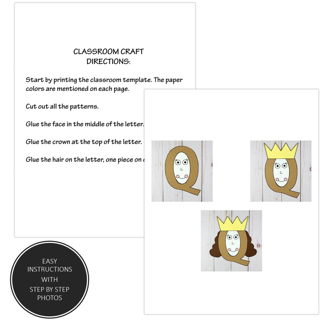Letter Q Craft - Q is for Queen- Uppercase Letter Q – Non-Toy Gifts