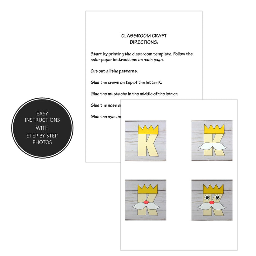 Letter K Craft - K is for King- Uppercase Letter K – Non-Toy Gifts