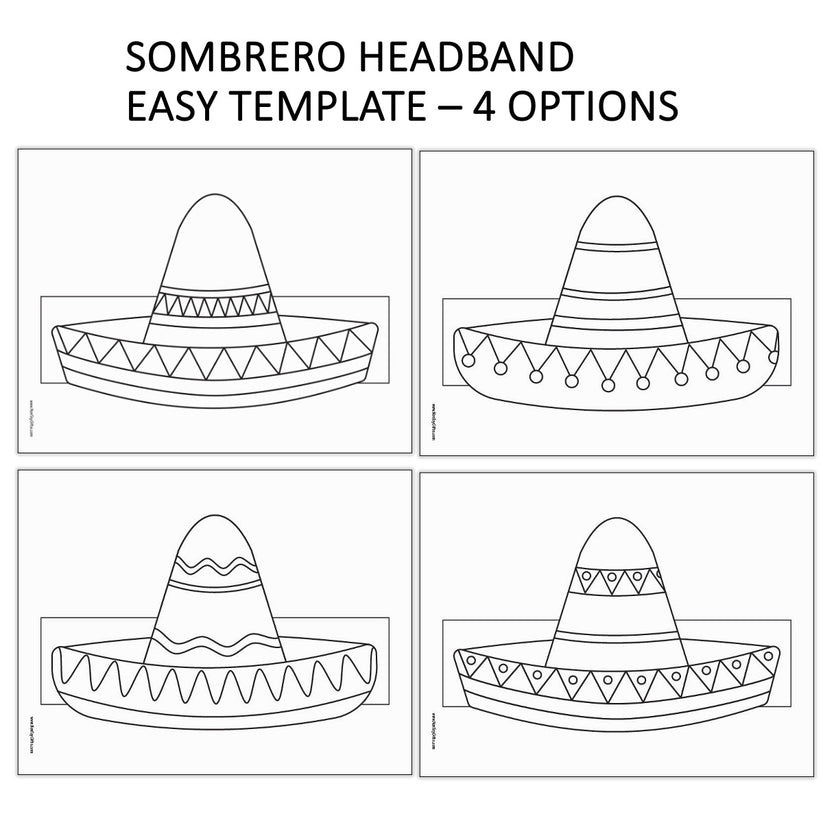 4 Sombrero Paper Hats Craft Printable for Kids – Cinco de Mayo Headban ...