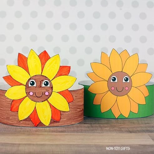 Sunflower Paper Hat - Fall Coloring Crown - Flower Headband – Non-Toy Gifts