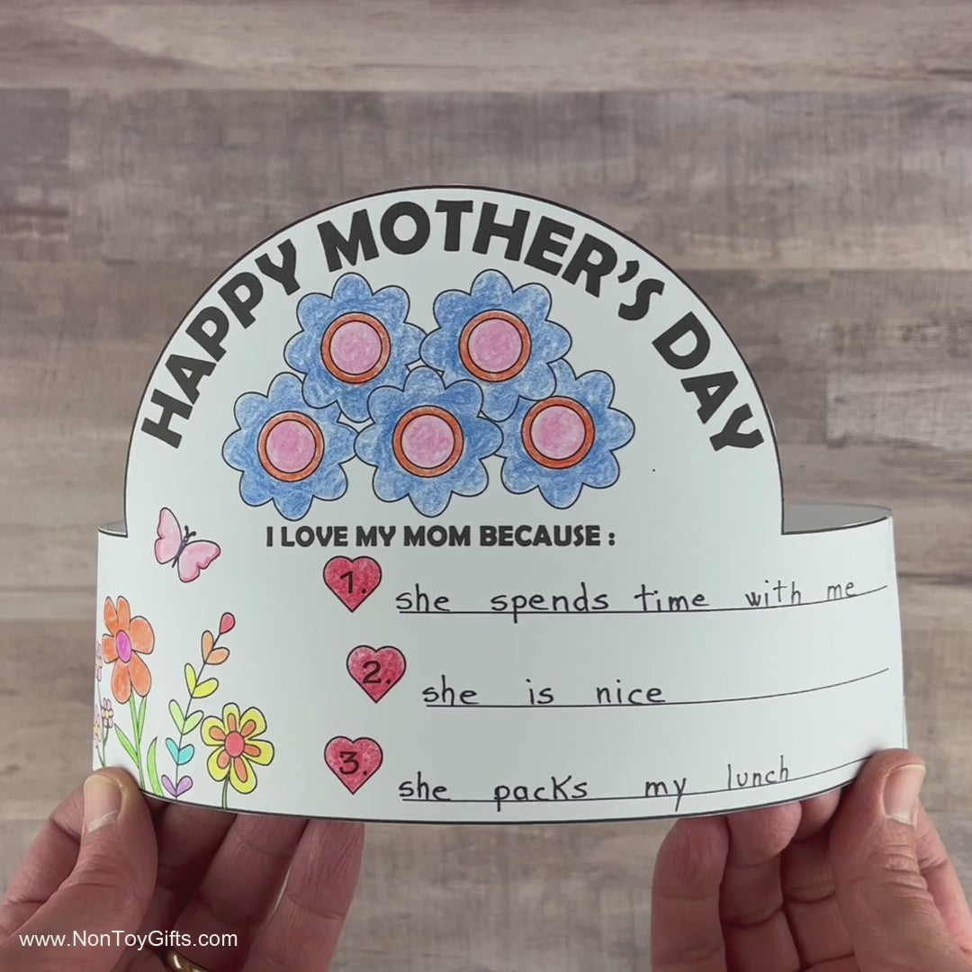 Mother's Day Hat - I Love My Mom/Mum Because... - Writing and Coloring ...