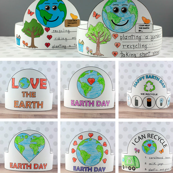 Earth Day Paper Hats for Kids - Coloring Crowns Craft and Activity ...