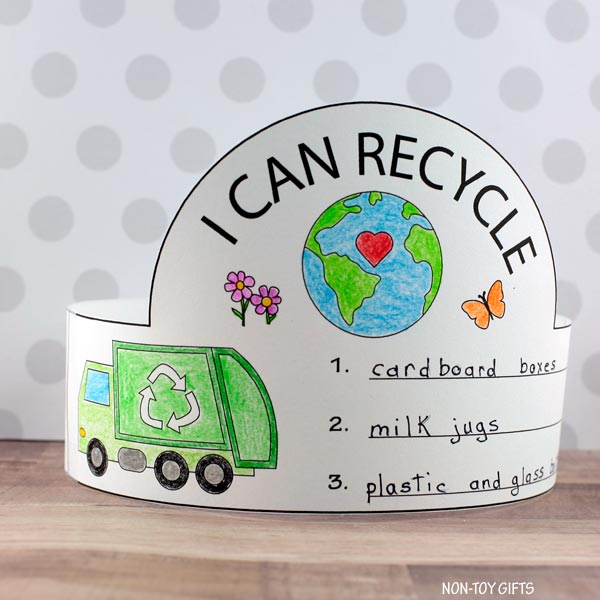 I Can Recycle Paper Hat - Earth Day Coloring Crown – Non-Toy Gifts