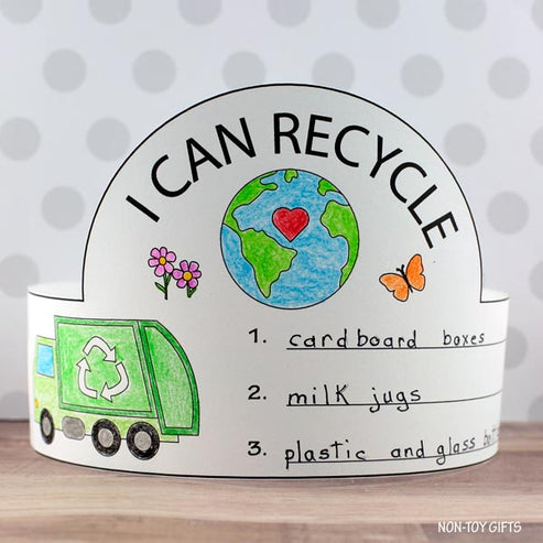 I Can Recycle Paper Hat - Earth Day Coloring Crown – Non-Toy Gifts