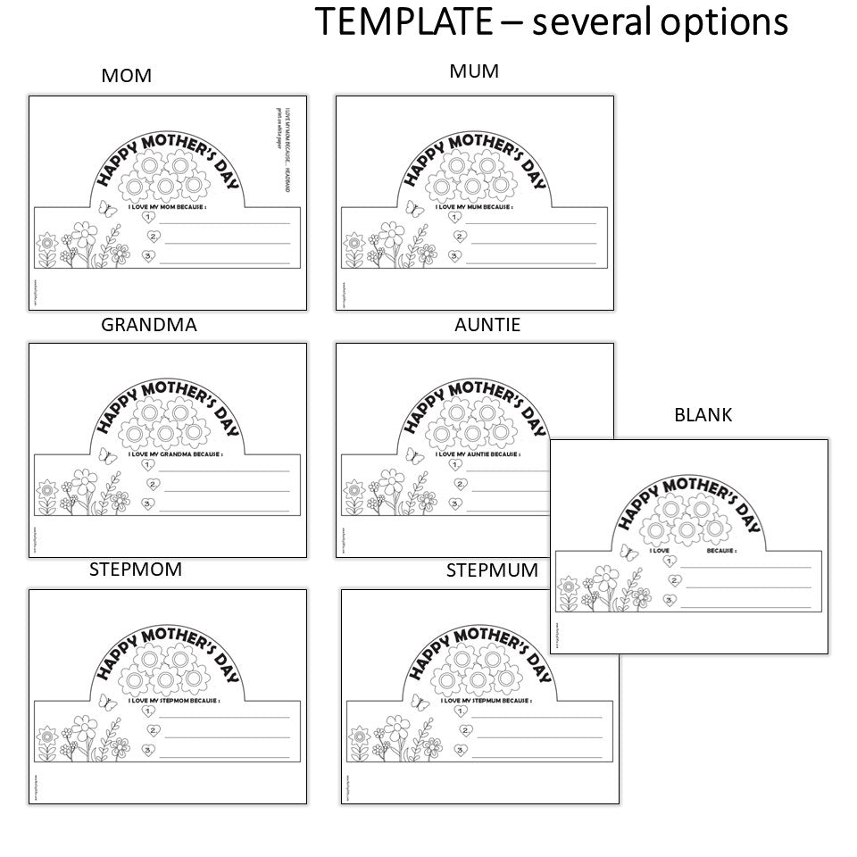 Mother's Day Hat - I Love My Mom/Mum Because... - Writing and Coloring ...