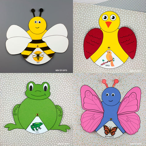 Spring Life Cycle 4-Craft Bundle: Bee, Butterfly, Frog and Bird Spinne ...