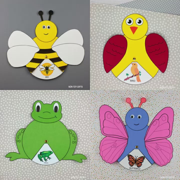 Spring Life Cycle 4-Craft Bundle: Bee, Butterfly, Frog and Bird Spinne ...